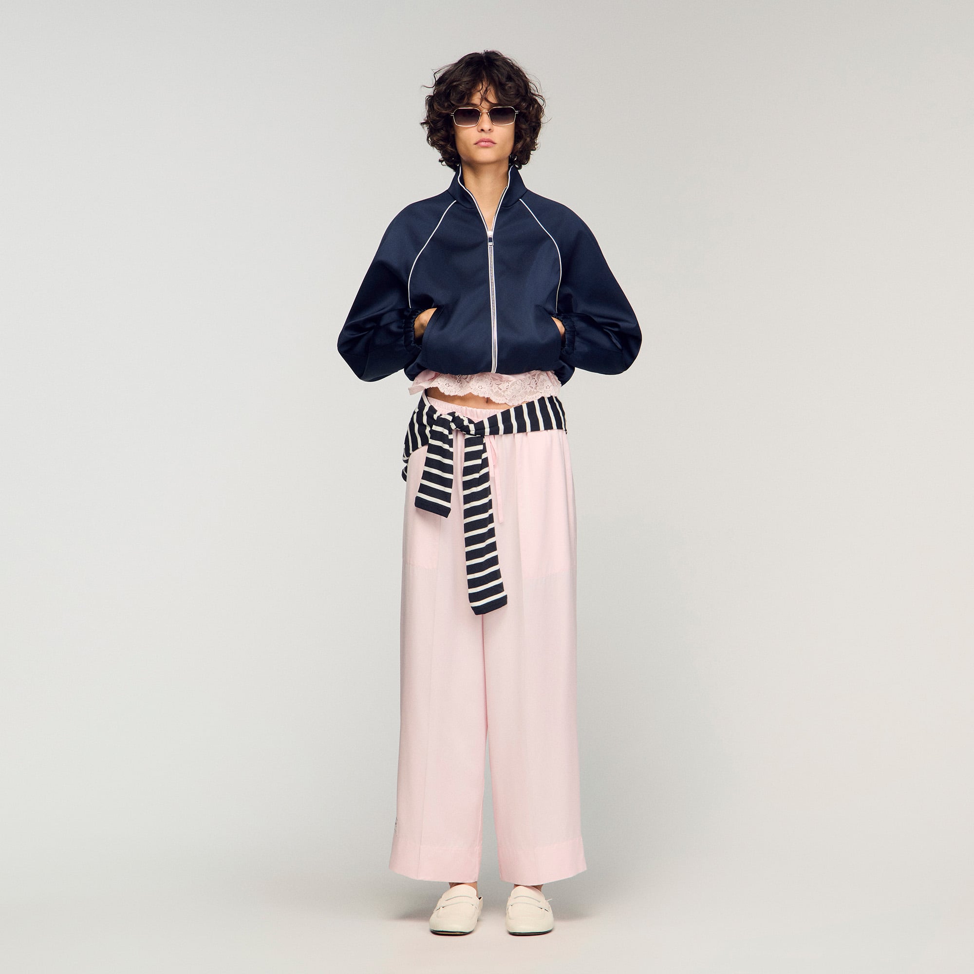 SANDRO Satin Wide-Leg Trousers